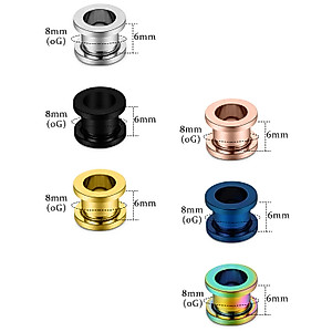 Vsnnsns 0G 316L Surgical Stainless Steel Ear Gauges Tunnel Plug Earrings Expander Stretcher Piercings Jewelry for Women Men 6 Pairs 0 Gauge 8mm