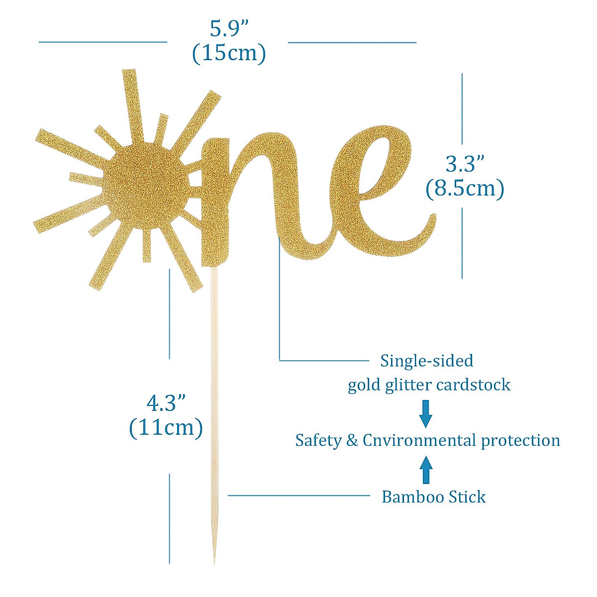 Cake Topper for Baby 1st Birthday - Gold Glitter Sunshine First Anniversary Shower Topper, Single-sided Sun ONE Birthday Cake Smash Topper For Photo Booth Props, Party Cake Decorating Supplies