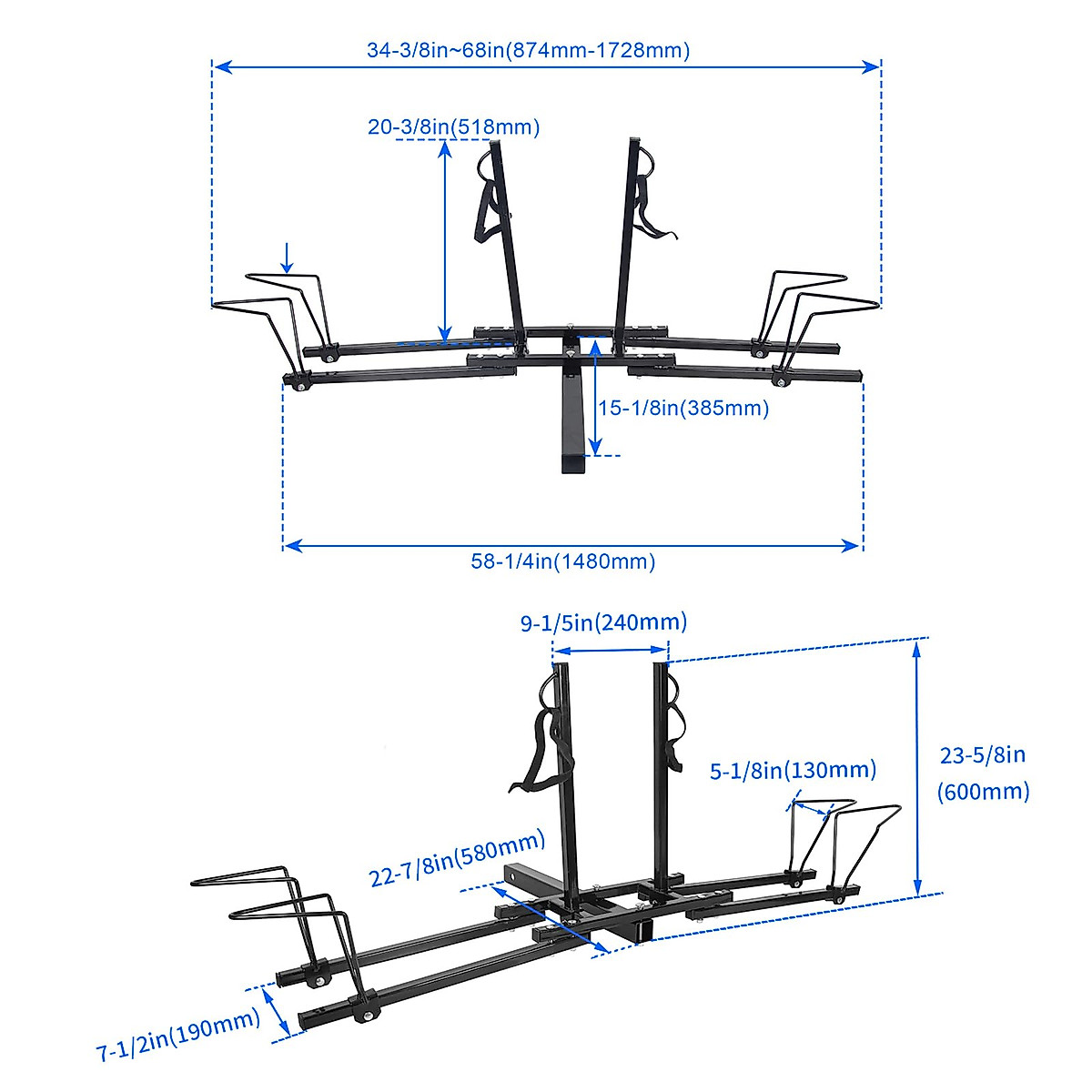 Hitch Mount Bike Rack Carrier Upright 2 Mountain Bike E-Bike Carrier Platform Style 2" Rear for SUV Van Truck Minivans RV Trailer