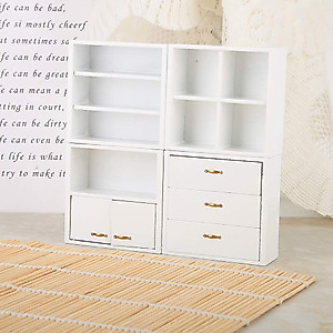 Wooden Display Cabin Wood Miniature Furniture Miniature Dollhouse Wooden Dollhouse Miniature Furniture Dollhouse Kit Dollhouse Furniture for Dollhouse(White, 12)