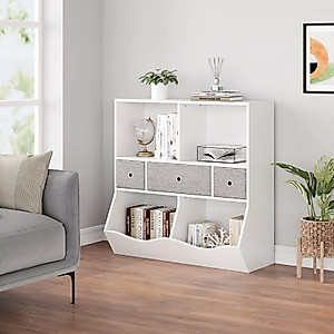 Amyove Kids Bookshelf and Bookcase Toy Storage Multi Shelf with Cubby Organizer Cabinet and Drawers for Boys Girls,for Children's Room, Playroom, Hallway, Kindergarten, School,Bedroom (White)