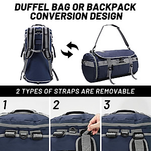 MIER Large Duffel Backpack Sports Gym Bag with Shoe Compartment, Heavy Duty and Water Resistant, Navy Blue, 60L