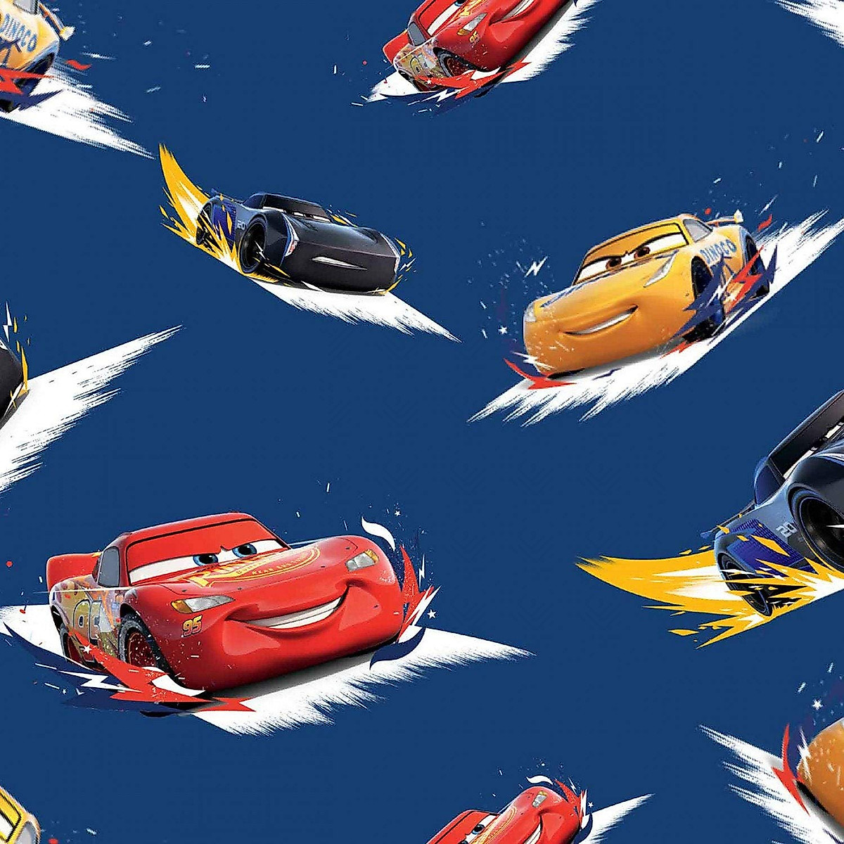 Disney Fabric Cars Fabric Pixar Cars Toss in Navy Blue 100% Cotton Fabric by The Yard