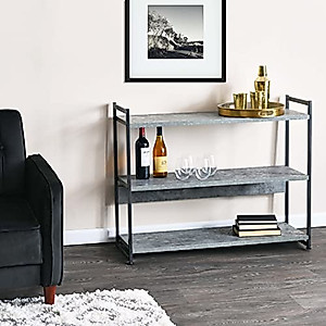 Household Essentials 3 Tier Storage Shelf with Minimalist Metal Frame | 40.5" W x 32.5" H x 13.75" D | Slate Faux Concrete, Grey