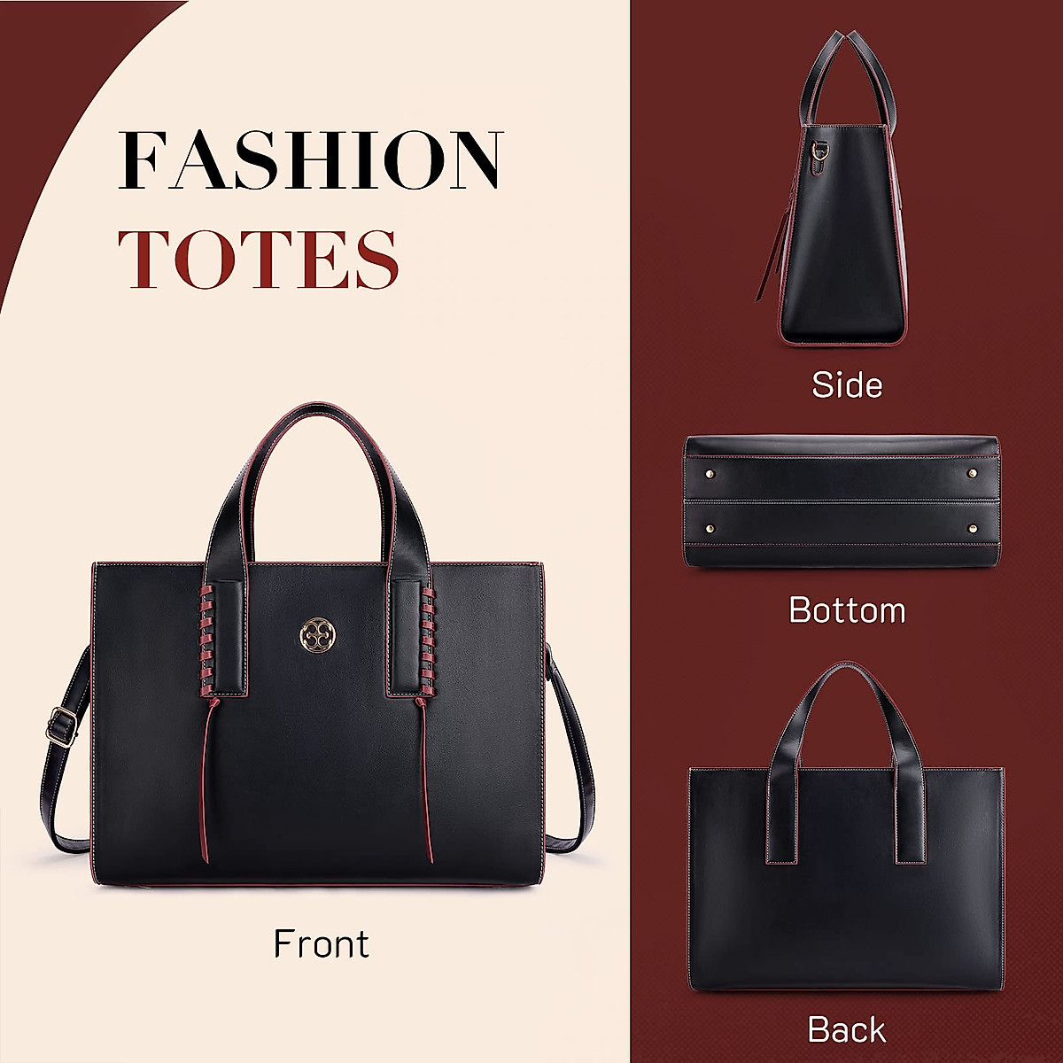 Missnine Laptop Bag for Women - 15.6 inch Large Computer Shoulder Bag PU Leather Work Tote Office Briefcase Handbag