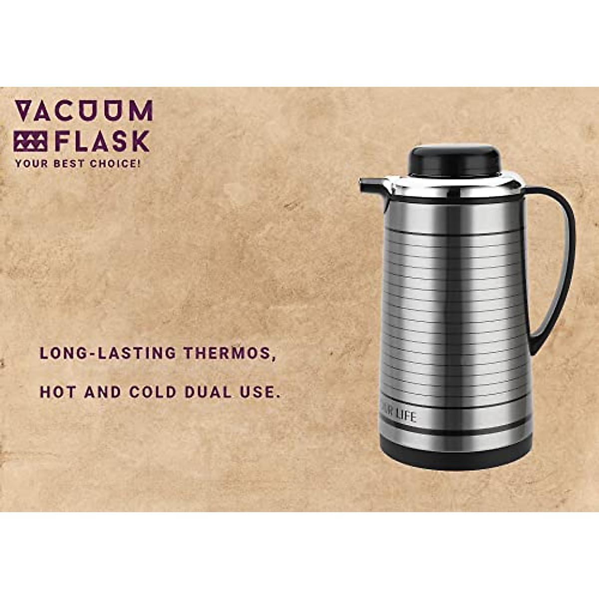 Bright Stainless Steel insulated Vacuum Flask Thermos, Keeps Hot/Cold water up to 20 Hours, Stainless Steel Double Wall Vacuum Glass Themros (1.6L)