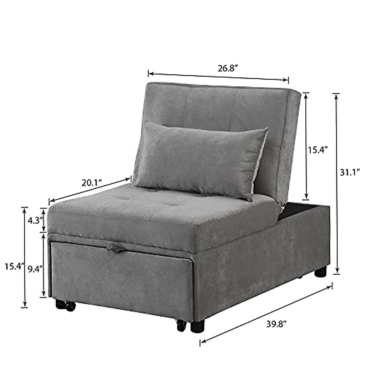 N B Sofa Bed, Convertible Chair 4 in 1 Multi-Function Folding Ottoman Modern Breathable Linen Guest Bed with Adjustable Sleeper for Small Room Apartment, Grey