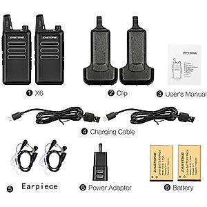 Zastone X6 Rechargeable Long Range Two-Way Radios with Earpiece 2 Pack 3W 16-Channel UHF Walkie Talkies