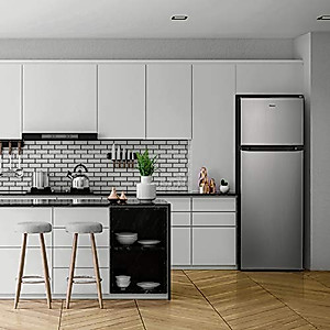 Galanz GLR12TS5F Refrigerator, Dual Door Fridge, Adjustable Electrical Thermostat Control with Top Mount Freezer Compartment, 12.0 Cu.Ft, Stainless Steel, 12