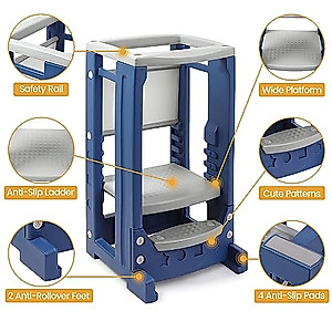 Toddler Tower Height Adjustable Step Stool for Kids Montessori Learning Stool Toddler Kitchen Stool Helper with Dry Erase Board
