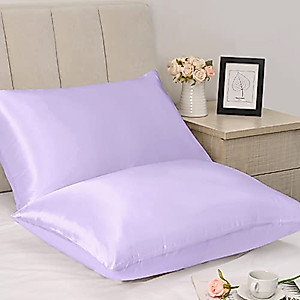 Satin Pillowcase for Hair and Skin, 2 Pack Lavender Silk Pillowcase Queen Satin Pillowcases with Envelope Closure(Lavender,20x30 inches)