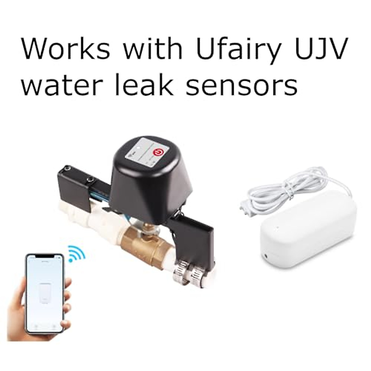 UJV Ufairy WiFi 3rd Generation Smart Water Valve Shutoff Manipulator Domotique Valve Controller Compatible with Alexa Google No Hub Required Black 31x15x75cm GR-W-105