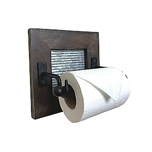Kotinara Farmhouse Toilet Paper Holder - Hard Wood with Galvanized Metal and Black Hardware - Modern Rustic Toilet Roll Holder - Country Inspired Farmhouse Bathroom Decor Accessories