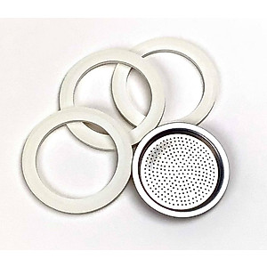 Tredoni 3 Rubber Seals/Rings+Filter -Replacement- Sizes 1,2,3,6,9,14 Cup Espresso Coffee Maker Moka Pot- 7.1cm (6 Cup)