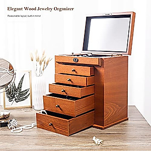 Homde Large Wooden Jewelry Box/Cabinet/Armoire with Lock for Women Girls Ring Necklace (Large)