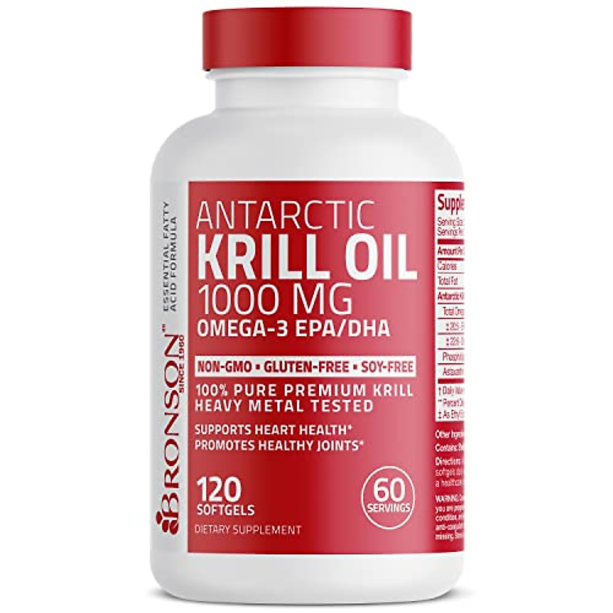 Bronson Antarctic Krill Oil 1000 mg with Omega-3s EPA, DHA, Astaxanthin and Phospholipids 120 Softgels (60 Servings)