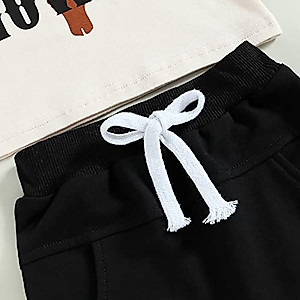 GOOCHEER Western Baby Boy Clothes Summer Outfit Cow Letter Short Sleeve T-shirt Tops and Jogger Pants 2PCS Clothes Set Toddler Boys (Beige Black, 12-18 Months)