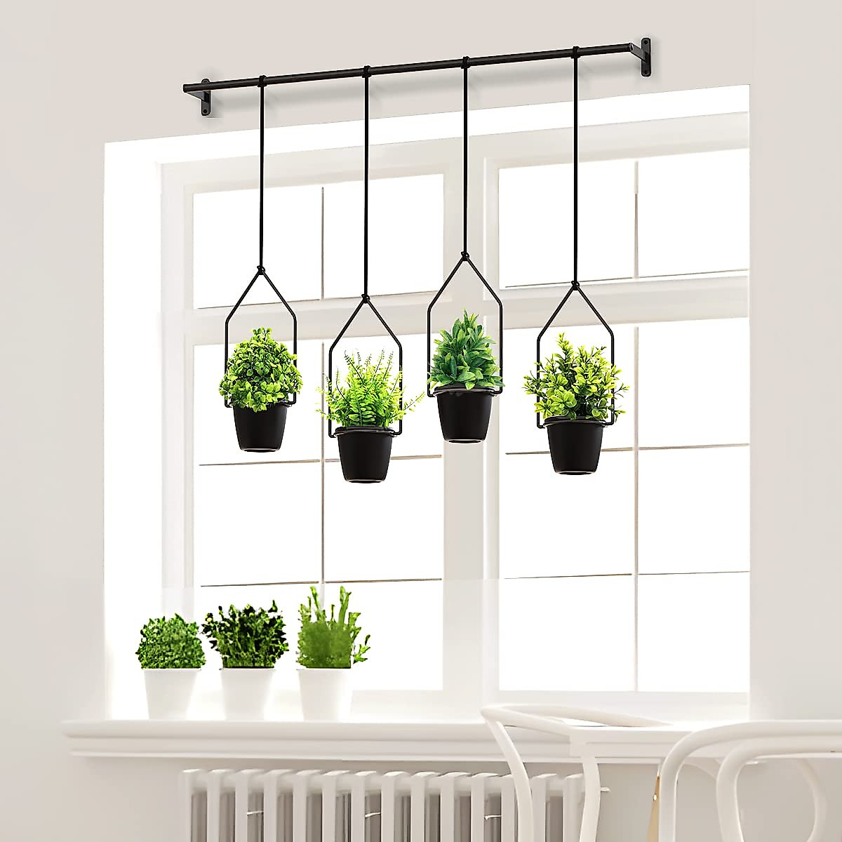Dobyusf 4pcs Hanging Planters for Indoor Plants with Plastic Pots, Outdoor Hanging Planters Flower Pots Basket for Wall or Ceiling, Black