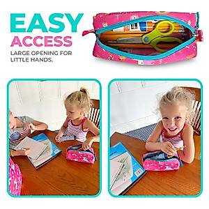 Bundle of kinsho Bento Lunch Box with Insulated Bag, Water Bottle&Ice Pack Set (Pink Unicorn) + Pencil Case for Girls, Cute Pouch Box Bag for Little Kids (Pink Unicorn)