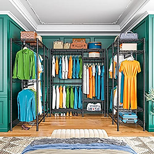 Raybee 77" H Clothes Rack Heavy Duty 705 LBS Capacity Metal Clothing Racks for Hanging Clothes Rack Heavy Duty Adjustable & Portabke Closet Garment Rack 45.3" W X 16.7" D X 77" H Balck