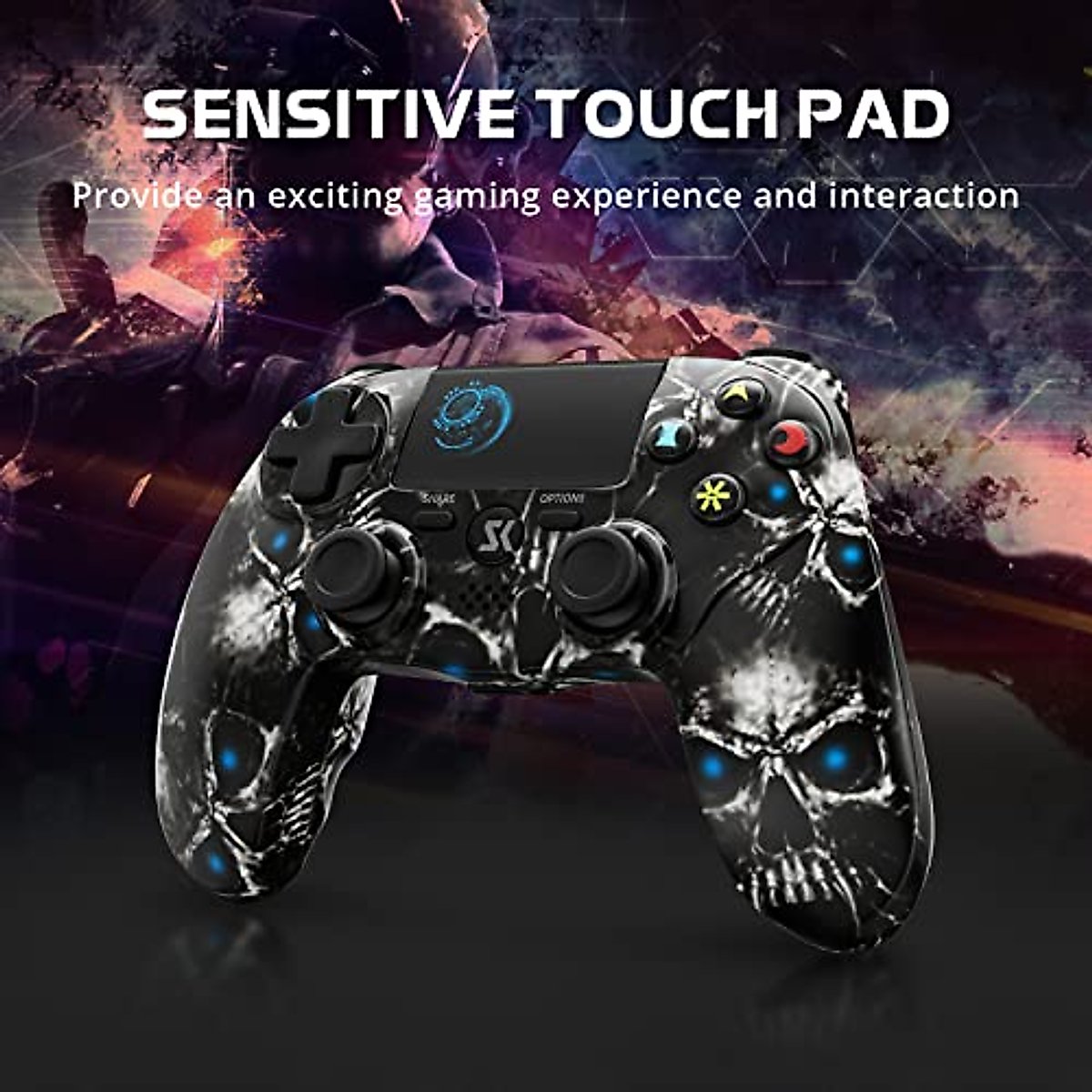 Wireless Controller for PS4, Controller for Sony PlayStation 4, Double Shock 6-Axis Motion Sensor, Sensitive Touch Pad, Built-in Speaker & Stereo Headphone Jack, Compatible with PlayStation 4/Pro/Slim
