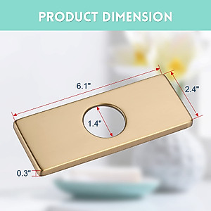 6 Inch Faucet Deck Plate, Brushed Gold Escutcheon Faucet Plate for Bathroom Sink 1 Hole or 3 Hole 4 Inch Centerset Basin Sink Hole Cover, Stainless Steel Faucet Hole Cover