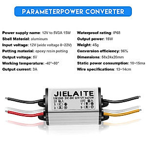 2 Pieces Car Power Converter Waterproof 12V to DC 5V Buck Voltage Regulators 3A 15W Voltage Converter Module for Car Truck Boat Solar System (Accept DC 8V - 22V Inputs)