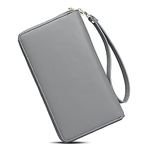 CLUCI Womens Wallet Large Leather Clutch Ladies Travel Purse Zipped Large Multi Card Organizer with Wristlet Gray