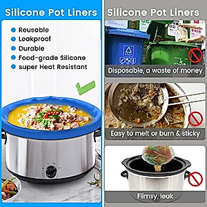 MQFORU Silicone Slow Cooker Liners fit Crockpot 6-8 Quart, 2 Pack Divider Silicone Liners for Crock Pot， BPA Free/Leakproof/Dishwasher Safe, for Most 6-8QT Oval Shape Cooking Liner