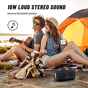 Emergency Radio 10W IPX5 Waterproof Bluetooth Speaker,Portable Digital AM FM Radio with Flashlight/Strobe Light,3 Mode Reading Lamp,Hand Crank WB NOAA Weather Solar Radio,4000mAH Cell Phone Charger