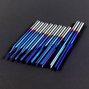 AnoleX CNC Router Bit Kits, 1/8” Shank Straight CNC Bits Nano Blue Coating Carbide Engraving Tool End Milling Cutter| 1/1.5/2/2.5/3.175mm, 10PCS