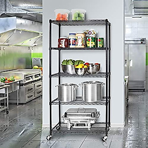 Seville Classics UltraDurable Heavy Duty NSF Solid Steel Wire Rack Storage Unit, Organizer for Garage, Warehouse, Office, Restaurant, Classroom, Kitchen, Black, 5-Tier Shelving, 36" W x 18" D