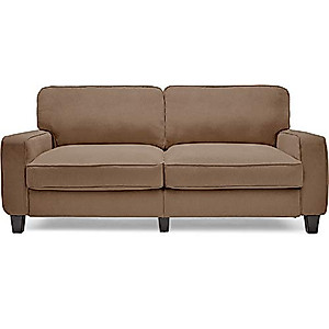 Serta Palisades 78" Track Arm Sofa, Easy Care Polyester, Soft Pillow Back, Pocket Coil Seat Cushions, Removable Covers, Loveseat or Couch for Small Spaces, Living Rooms or Bedrooms, Tan