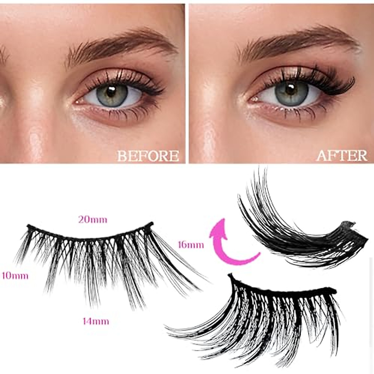 SLSXNL Half Lashes Natural Look Cat Eye 16 mm Wispy Thin Band Manga Lashes 10 Pairs False Eyelashes Cateye Half Eyelashes