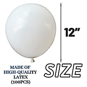 White Balloons 100 Pack, Round Latex Party Balloons12 inch, Thickened white matte balloons Can be filled with Helium for Birthday Wedding Graduation