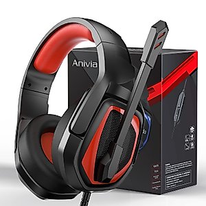 Computer Over-Ear Stereo Surround Sound Headphones Wired with Microphone - MH602X Noise-isolating 3.mm Headsets Gaming Headset with Microphone, volume Control, Bass for Multi-Platforms, Black Red