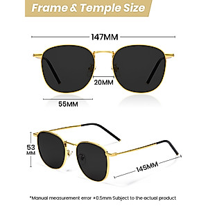 Veda Tinda Vision Sunglasses Women and Men Trendy Retro Square Black TAC Gold Frame Polarized UV400 Protection C09S01