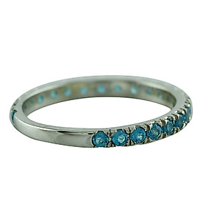 CARILLON Neon Apatite Round Shape 1.7MM Natural Non-Treated Gemstone 10K White Gold Ring Gift Jewelry for Women & Men