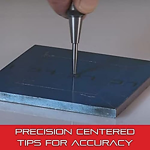 Starrett Steel Center Punch with Round Shank and Knurled Finger Grip - Hardened and Tempered, 5" (125mm) Length, 1/4" (6.5mm) Diameter Tapered Point