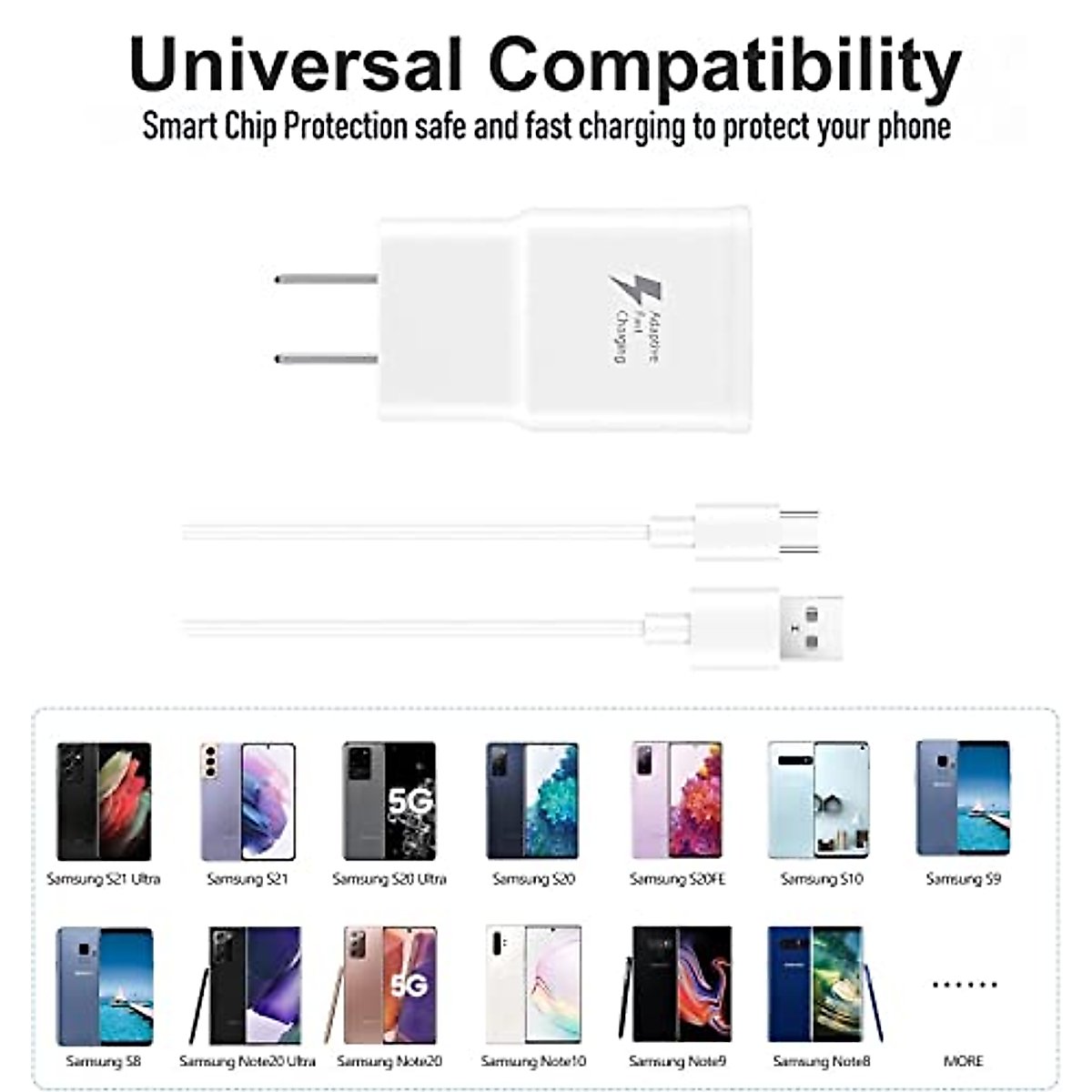 Samsung Charger Fast Charging with USB Type C Cable for Samsung Galaxy S10/S10e/S10 Plus/S9/S9 Plus/S8/S8 Plus/Note 8/Note 9/Note 10/Note 20/A03s/A13/A20/A30/A31/A32/A50/A51/A52/A53/S20/S21/S22 Ultra