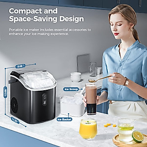 Nugget Ice Maker Countertop with Handle, 35lbs/Day, Portable Ice Maker Counter top with Chewable Ice, One-Click Operation, Compact Design Crushed Pellet Ice Maker for Home/Kitchen/Office(Black)
