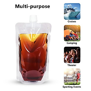 Keon Plastic Flasks - Concealable and Reusable Drink Bags, Leak-Proof, BPA-Free for Travel, Outdoor Sports, Concerts, Events (15OZ - 10PCS + 2 Funnels)