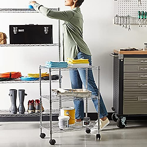 Amazon Basics 3-Shelf Adjustable, Heavy Duty Storage Shelving Unit on 4'' Wheel Casters, Metal Organizer Wire Rack, Chrome, 23.2"L x 13.4"W x 32.75"H
