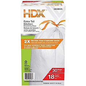 HDX 18 Gallon Heavy-Duty Drawstring Kitchen and Compactor Trash Bags (30-Count)