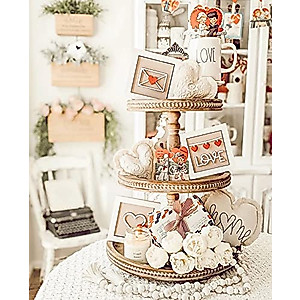 3 Tiered Tray Wooden Serving Stand by Felt Creative Home Goods. Large Beaded Tray for Home Decor Display Farmhouse Country Decoration Kitchen or Dining. Includes 3 Finial Custom Handles (Brown)