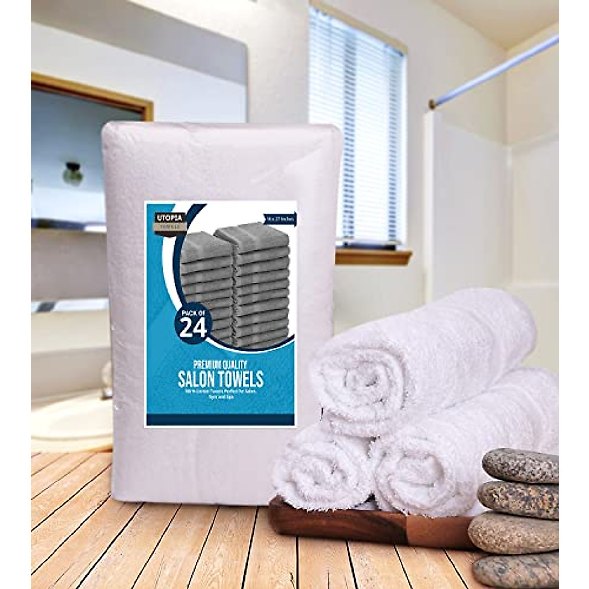 Utopia Towels White Salon Towels, Pack of 24 (Not Bleach Proof, 16 x 27 Inches) Highly Absorbent Towels for Hand, Gym, Beauty, Spa, and Home Hair Care