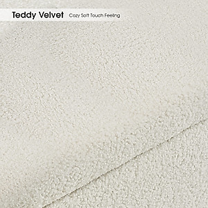 MCombo Storage Ottoman Bench, Teddy Fabric Upholstered Footstool with Storage Space, Bed End Bench for Bedroom, Living Room, Entryway W709 (White)