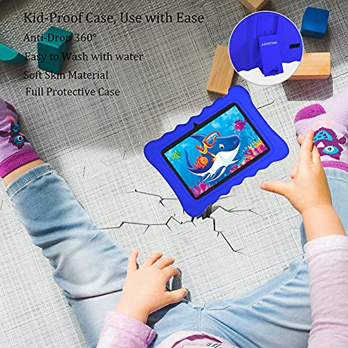 Justethan Android Tablet, 7 Inch Edition Tablets, 2+32GB, Android 9.0, WiFi, Dual Camera, Parental Control, Preloaded Learning & Training Apps, Games with Proof Case(Blue)…