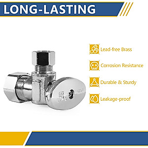 GUOFIS 5 Pack Angle Stop Valve,1/4 Turn Water Shut Off Valves,1/2" Nominal (5/8" OD) Compression Inlet x 3/8" OD Compression Outlet Shut-off Valve for Bathroom Toilet Kitchen Shower Plumbing