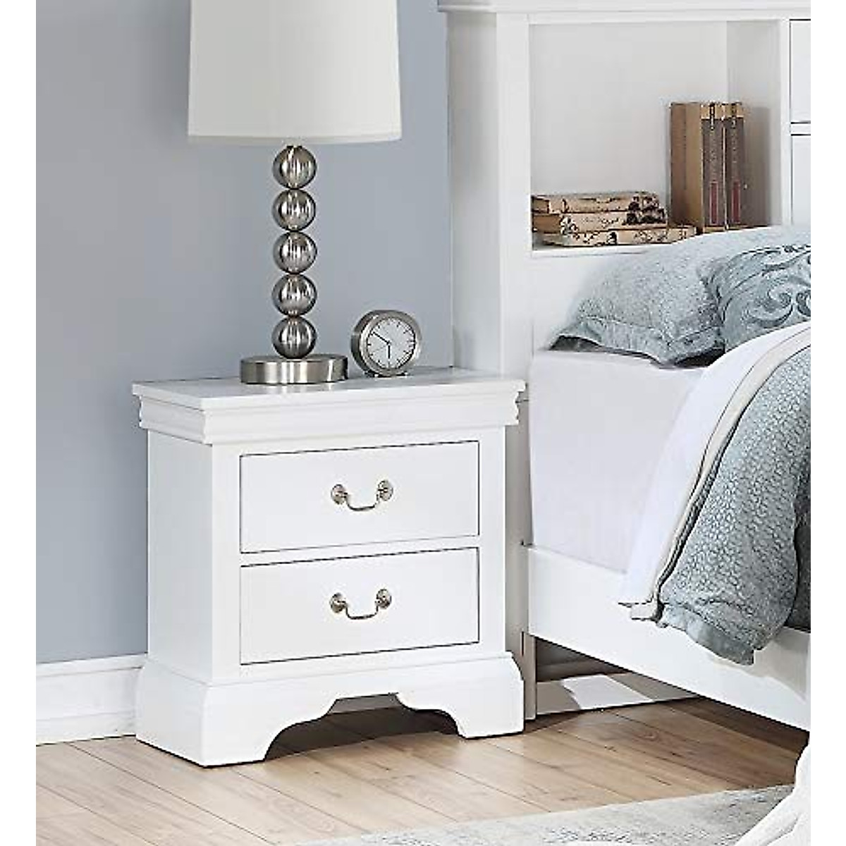 Petfu Modern Nightstand with 2 Drawers Solid Wood Bed Side Table End Table with Storage Classical Nightstand for Bedroom Living Room,White